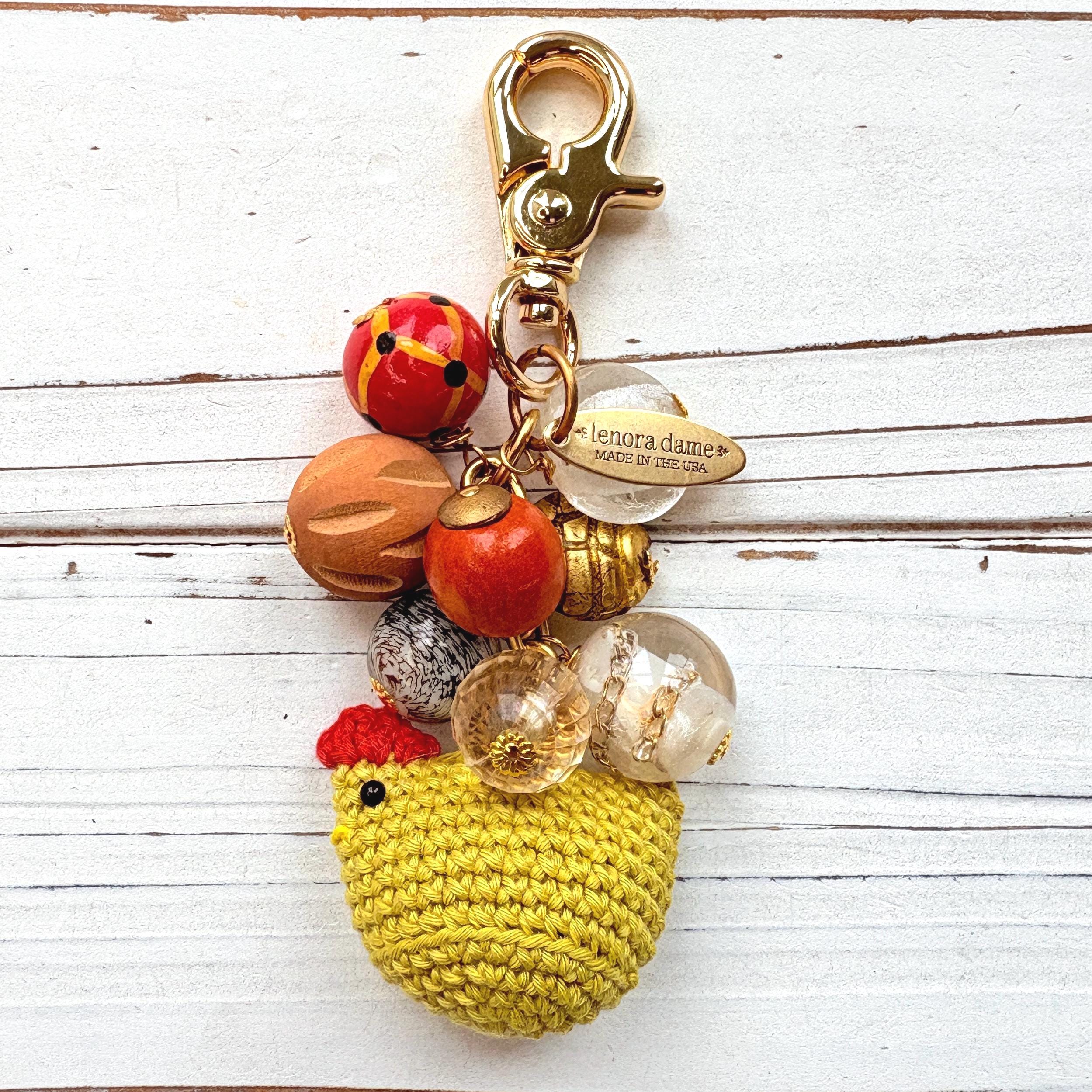Crocheted Chicken Bag Charms by Lenora Dame Studio